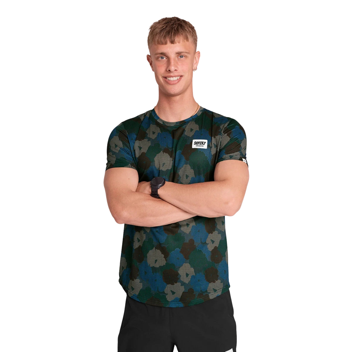 Mens Saysky Flower Combat T-Shirt | Blue Flower Camo