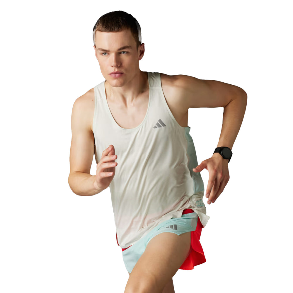 Mens adidas New York City Running Singlet | Off White / Semi Flash Aqua