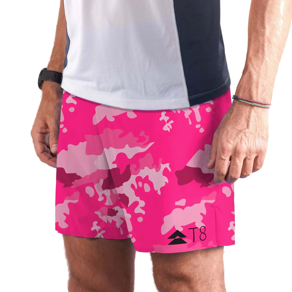 Mens T8 Sherpa Shorts V2 with Integrated Running Pocket Belt | Pink